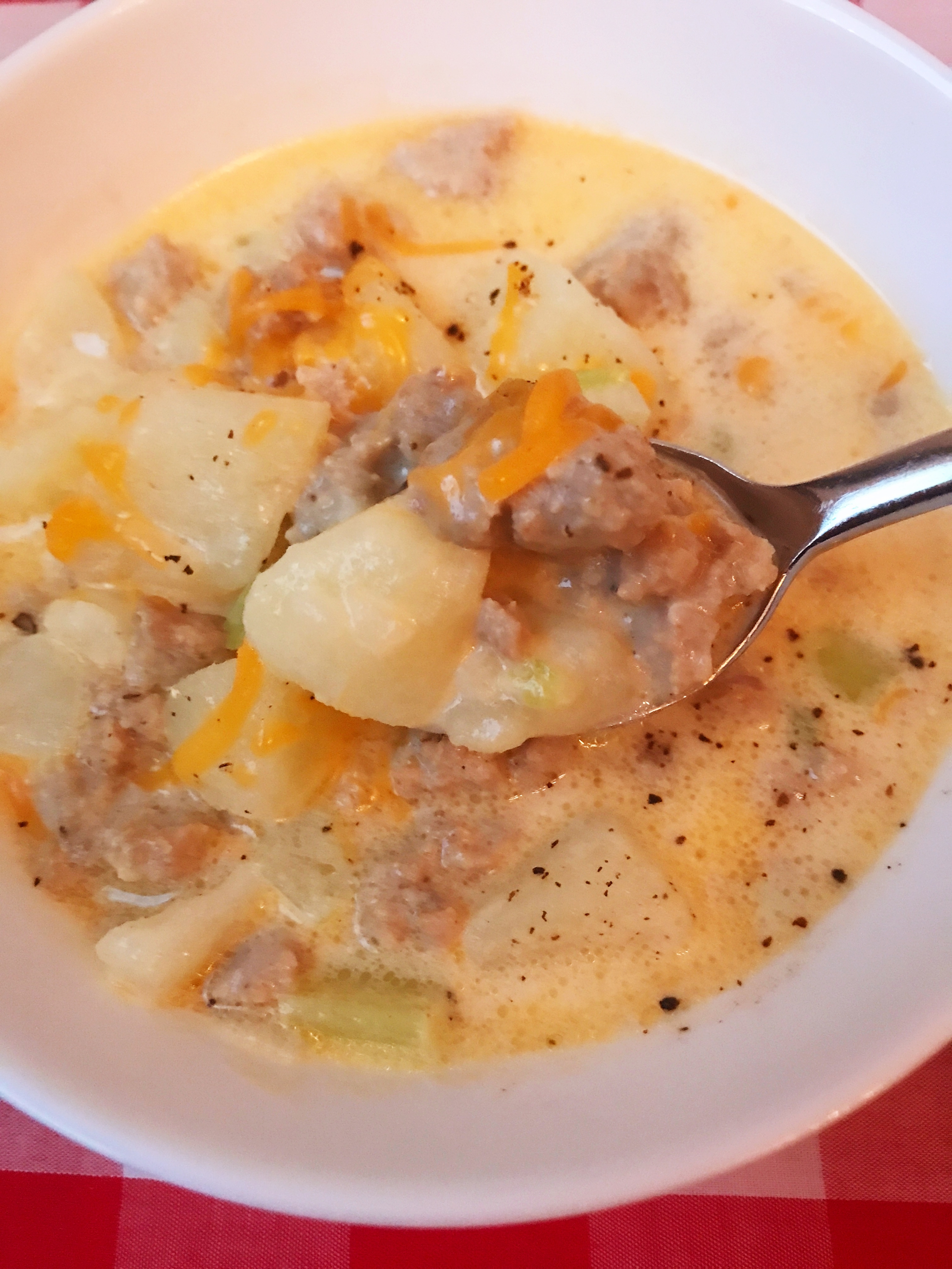 Cheesy Sausage & Potato Chowder | The Gingham Apron