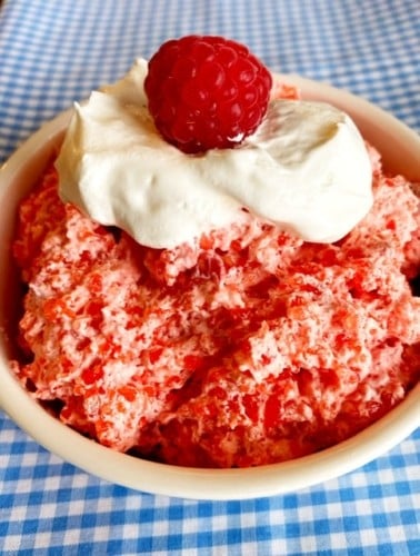 Raspberry Fluff Jello Salad | The Gingham Apron